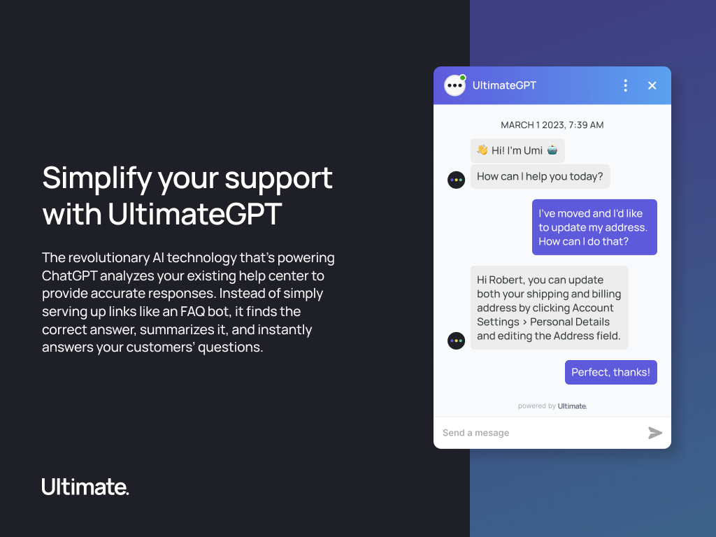 UltimateGPT for Knowledge Base App Integration with Zendesk Chat