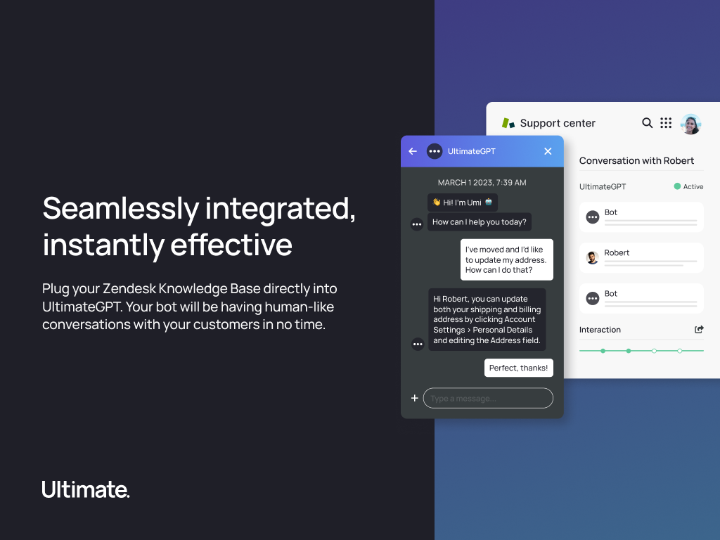 UltimateGPT for Knowledge Base App Integration with Zendesk Chat